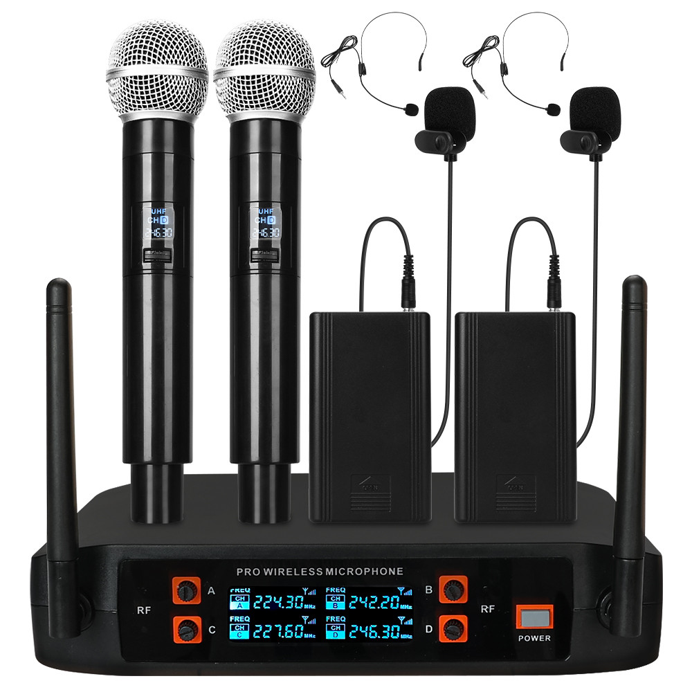 Jual UHF 4 Channel Wireless Microphone Dual UHF Bodypack Cordless ...