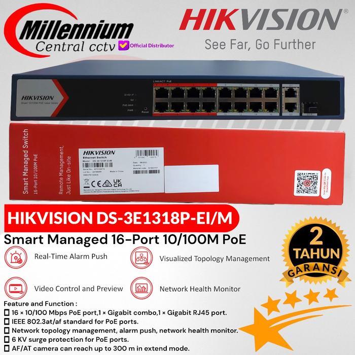 Jual Kemaslgsg- Poe Switch Hikvision 16 Port Ds-3E1318P-Ei/M Smart ...