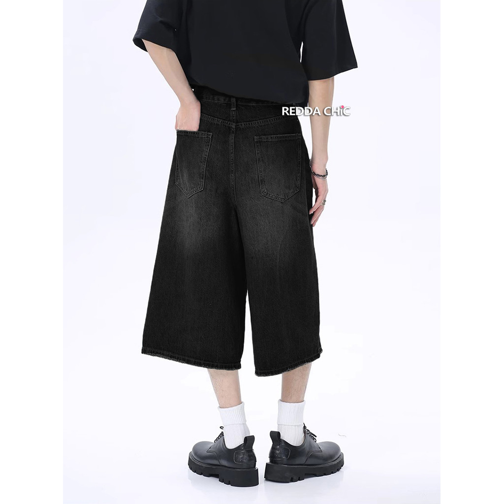 Jual ReddaChic Acubi Fashion Brushed Baggy Jorts Men Vintage Black Raw ...