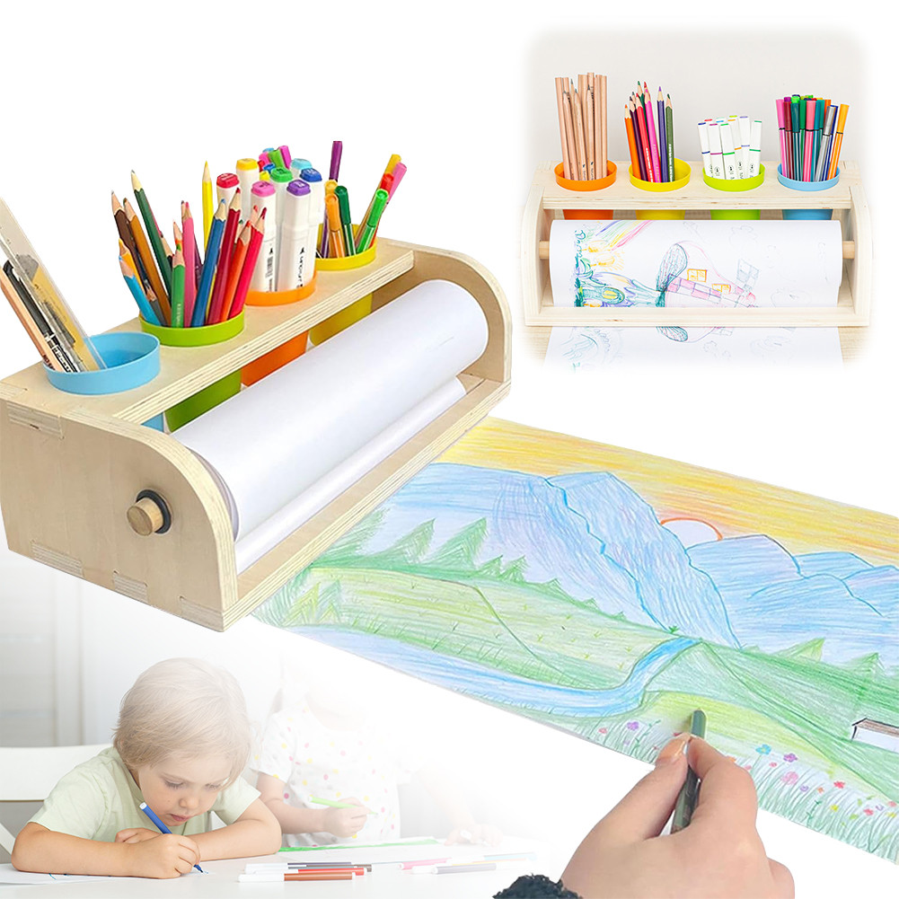 Jual Wooden Tabletop Paper Roll Dispenser With Paper Roll&Pencil Cups ...