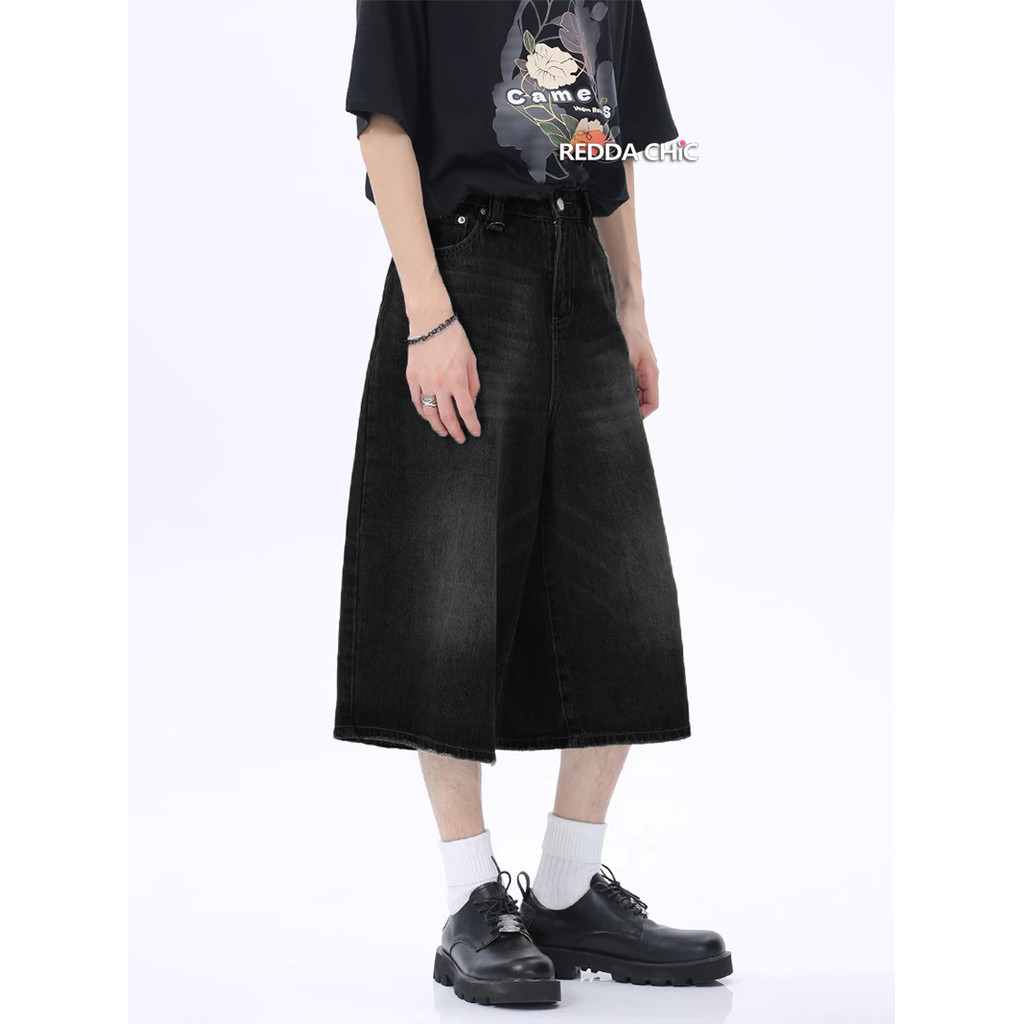 Jual ReddaChic Acubi Fashion Brushed Baggy Jorts Men Vintage Black Raw ...