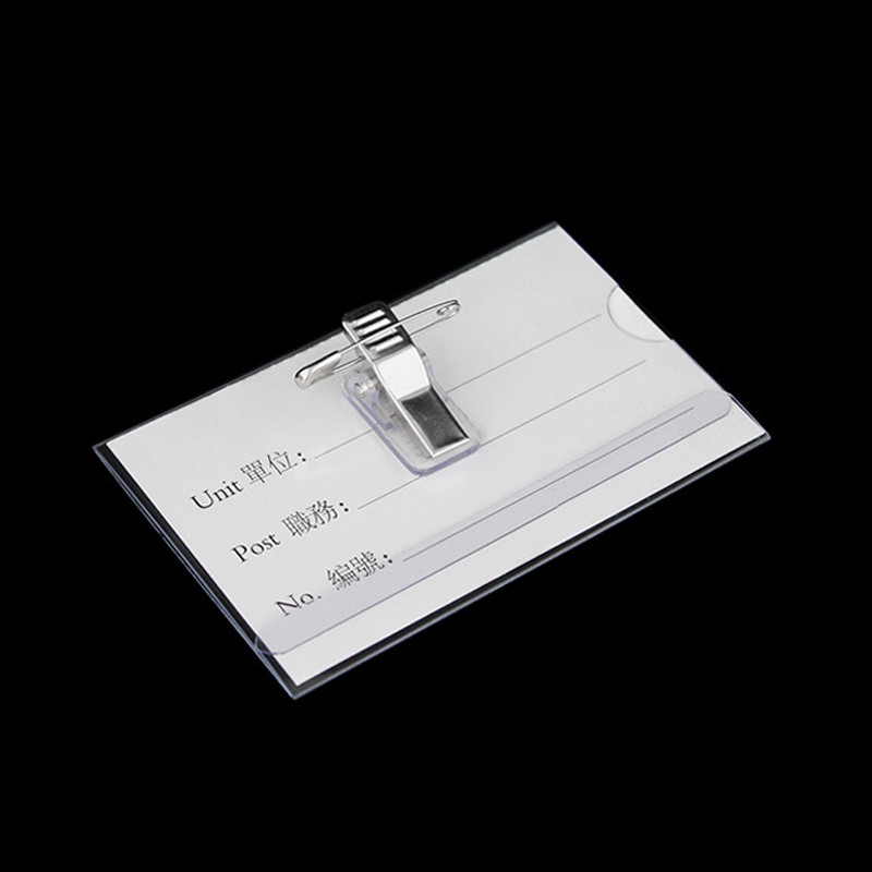 Jual 100pcs Clear PVC Waterproof ID Card Holder Clips Transparent Badge ...