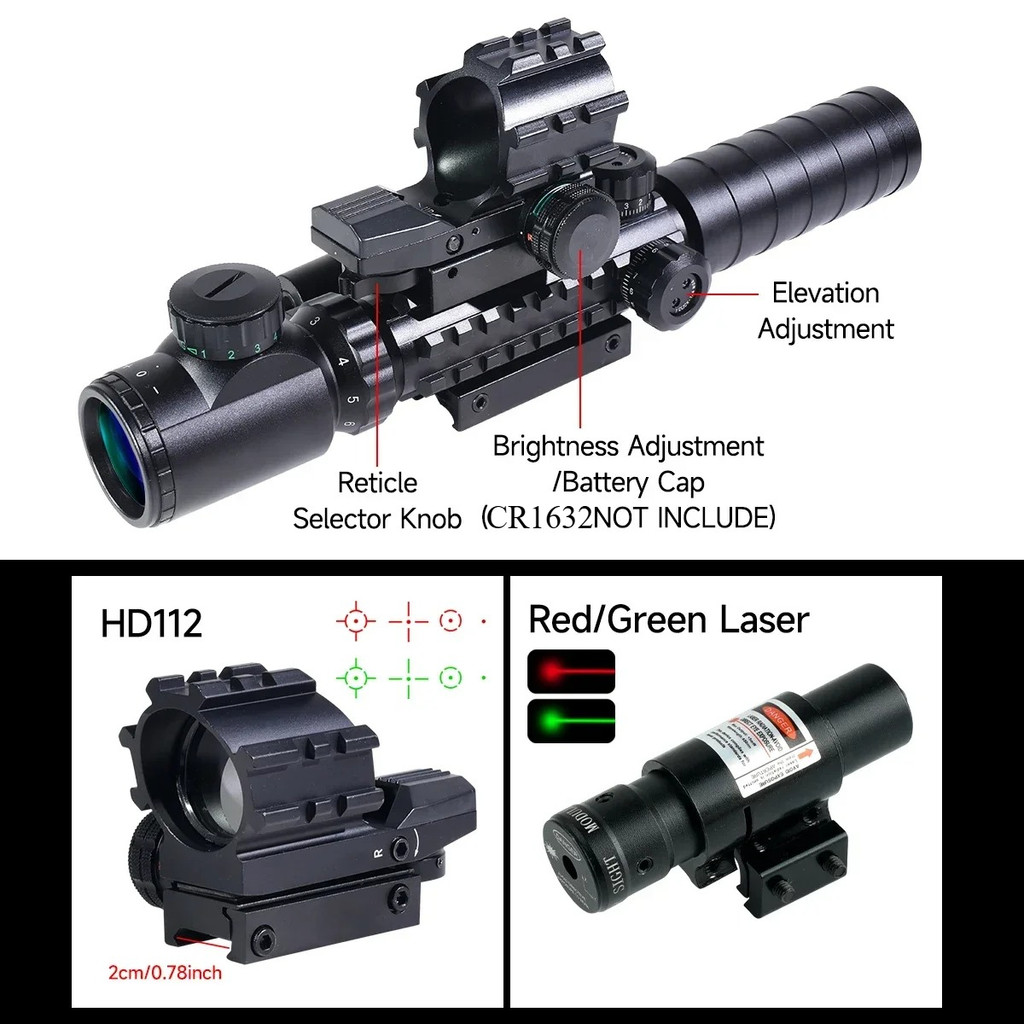 Jual Outdoor 3-9X32EG Red/Green Crosshair Optic Rifle Sight with Red ...