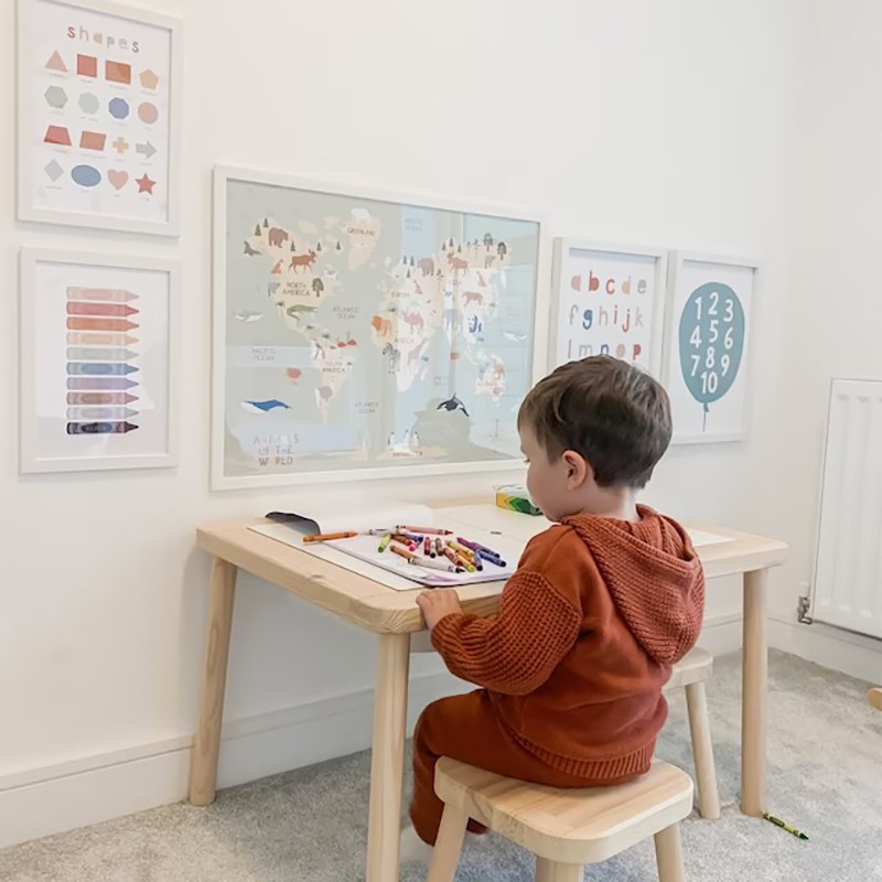 Jual Education Poster Animal World Map Alphabet Number Canvas Painting ...