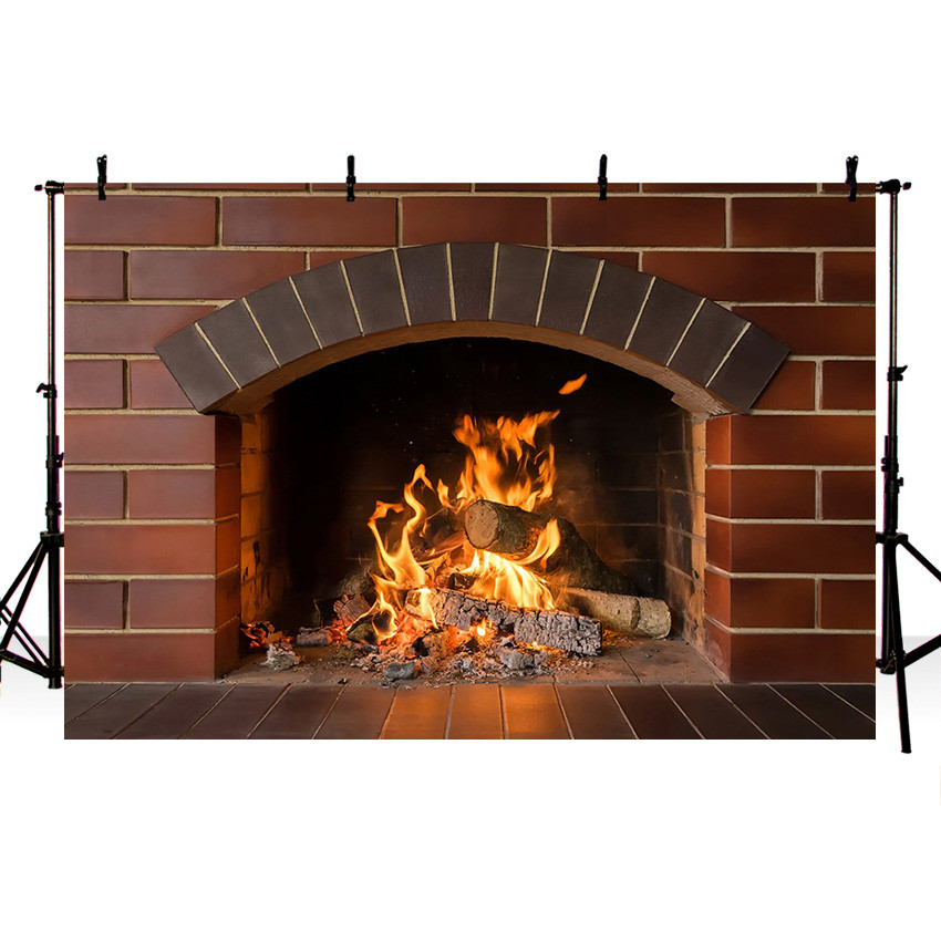 Jual Mehofond Photography Background Brick Wall Fireplace Wood Fire ...