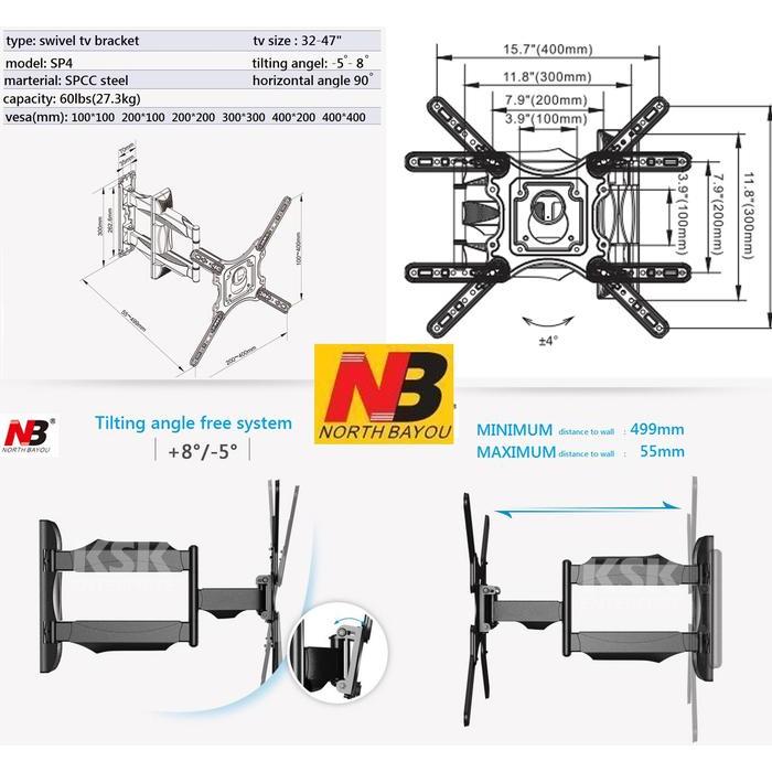 Jual Breket Bracket Brecket Tv Lcd Led Mount Nb P4 North Bayou | Shopee ...