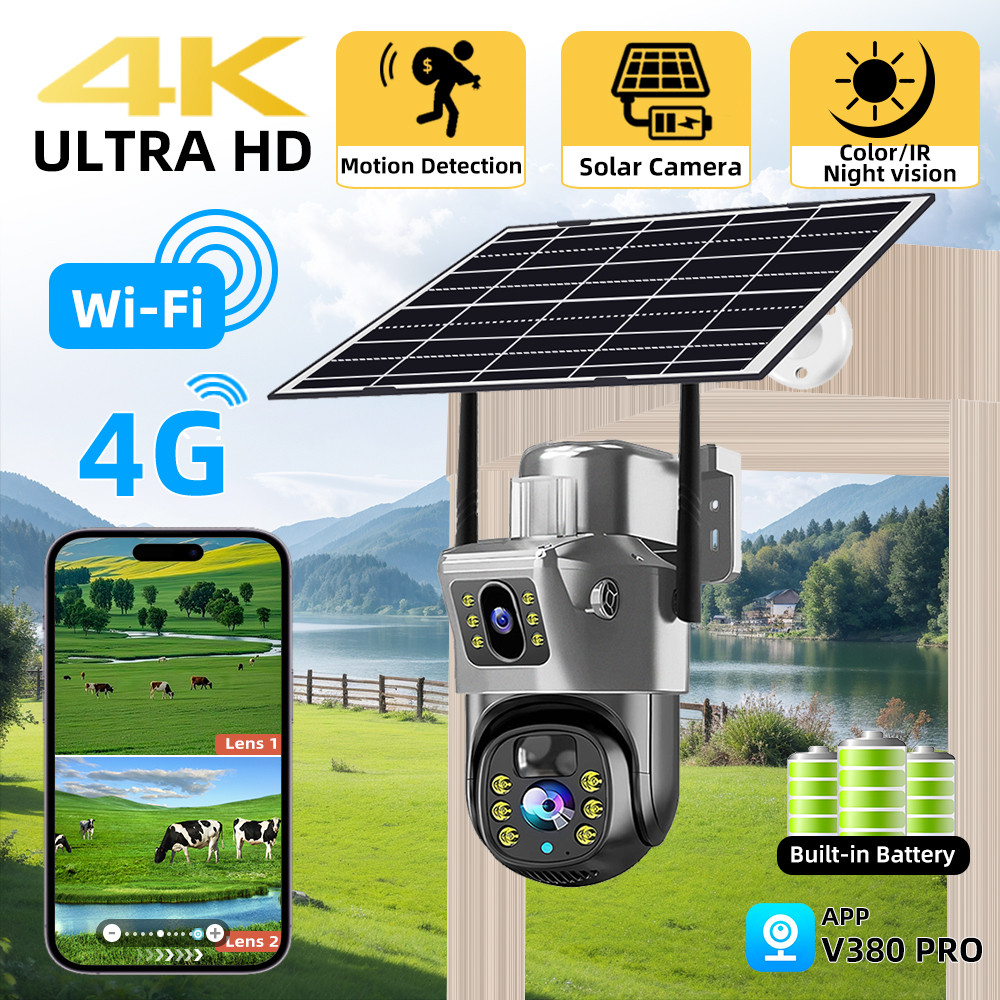 Jual V380 Pro 4K 8MP 2 Lens 4G WiFi Solar Camera Outdoor PIR Night ...