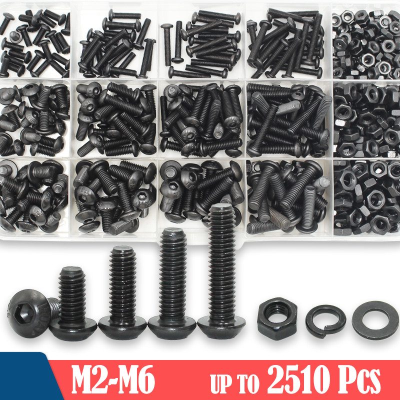 Jual 2510P Round Hex Cap Screw Kit M2 M2.5 M3 M4 M5 M6 Black 10.9 Grade ...