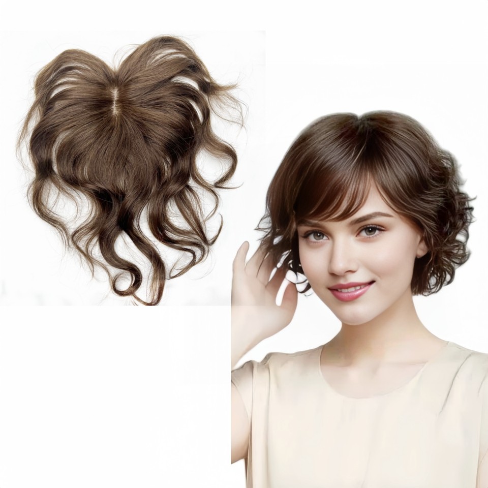 Jual Curly Wavy Human Hair Toppers Clip In Toppers With Side Bangs Hair ...