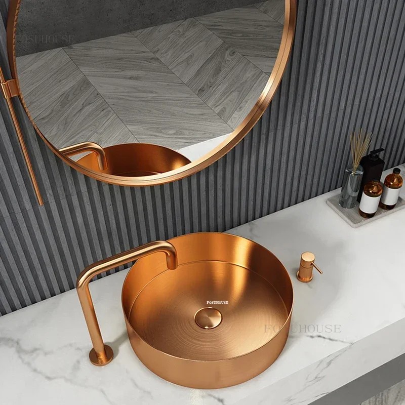 Jual 3 Colors Luxury Bathroom Sinks Golden Stainless Steel Above ...