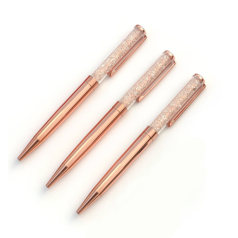 Jual Rose Gold Pen Bling Crystal Ball Point Pen Black Ink Pen with 3 ...