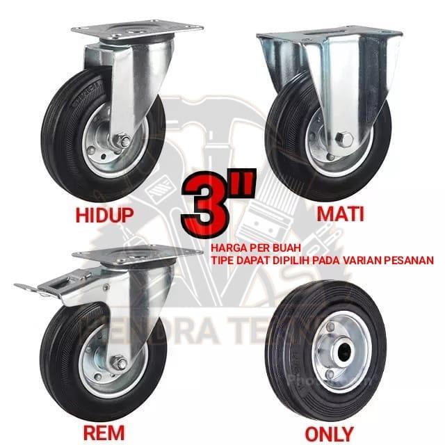 Jual RODA KARET HITAM HIDUP MATI REM 3" RODA ETALASE 3 INCI RODA SWIVEL ...