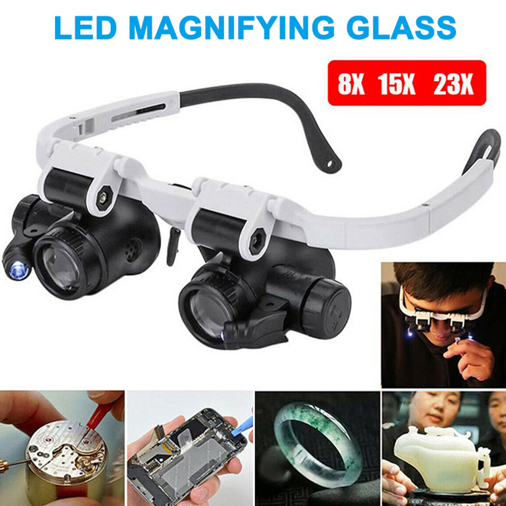 Jual Telescope Magnifier with Dual LED Light Head-Mounted Magnifying ...