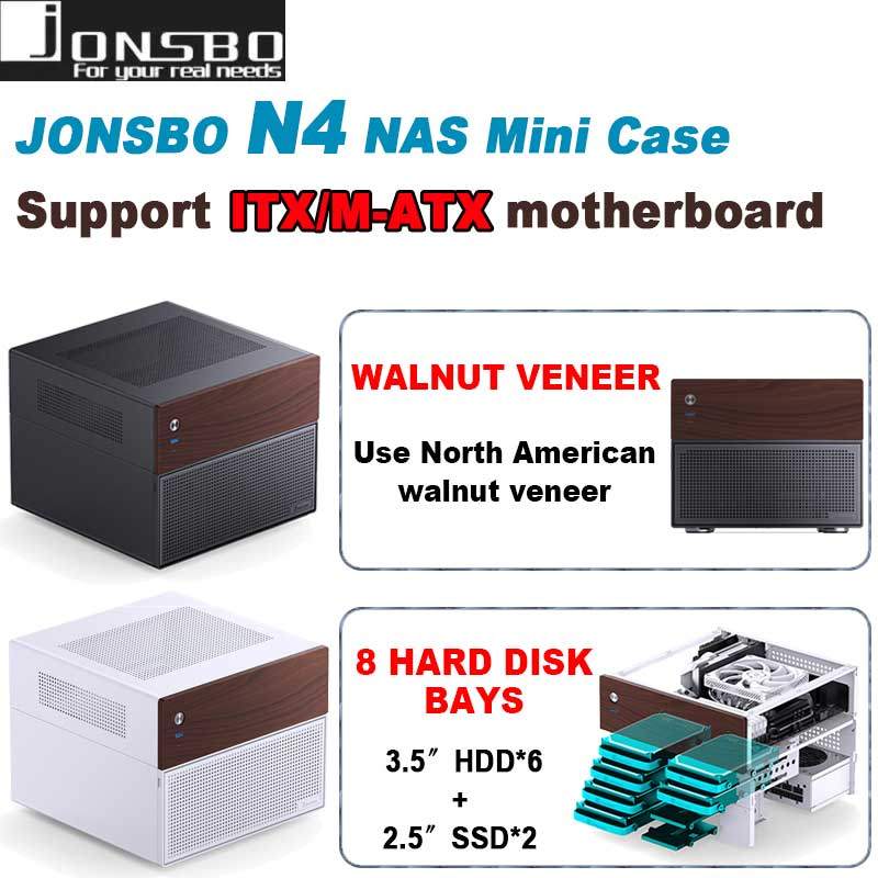 Jual JONSBO N4 Mini NAS Case M-ATX motherboard walnut wood trim ...