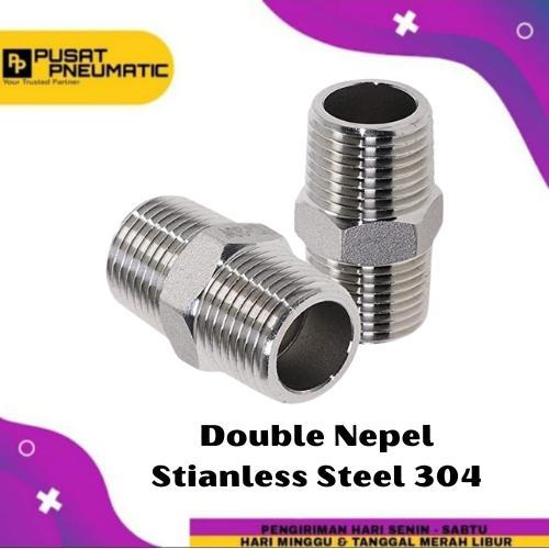 Jual New Double nepel stainless steel 304 1/4" (inch) | Shopee Indonesia