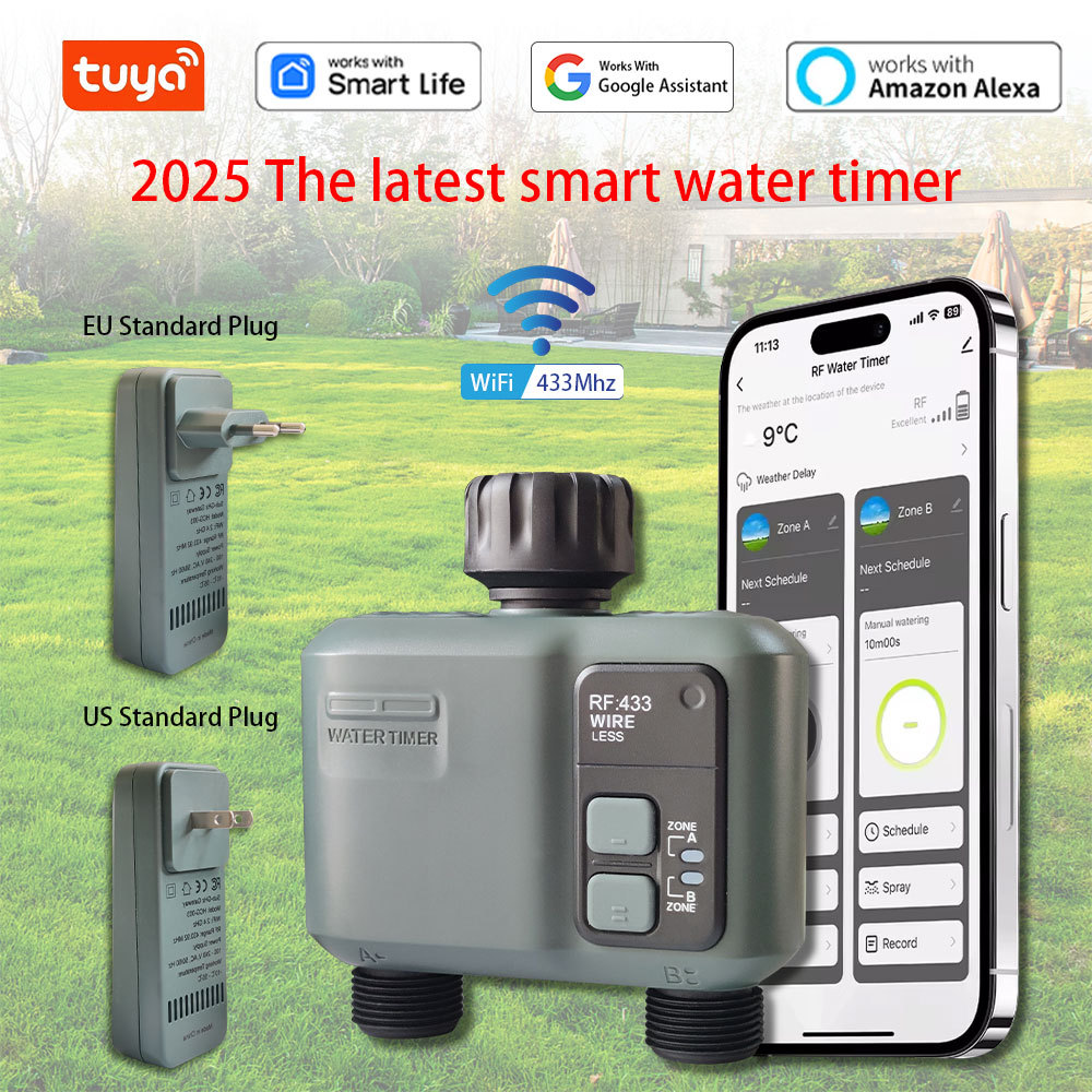 Jual 2025 Tuya Wifi+RF433 smart Garden Sprinkler Water Timer by 2 Way Rain Delay Filter ...
