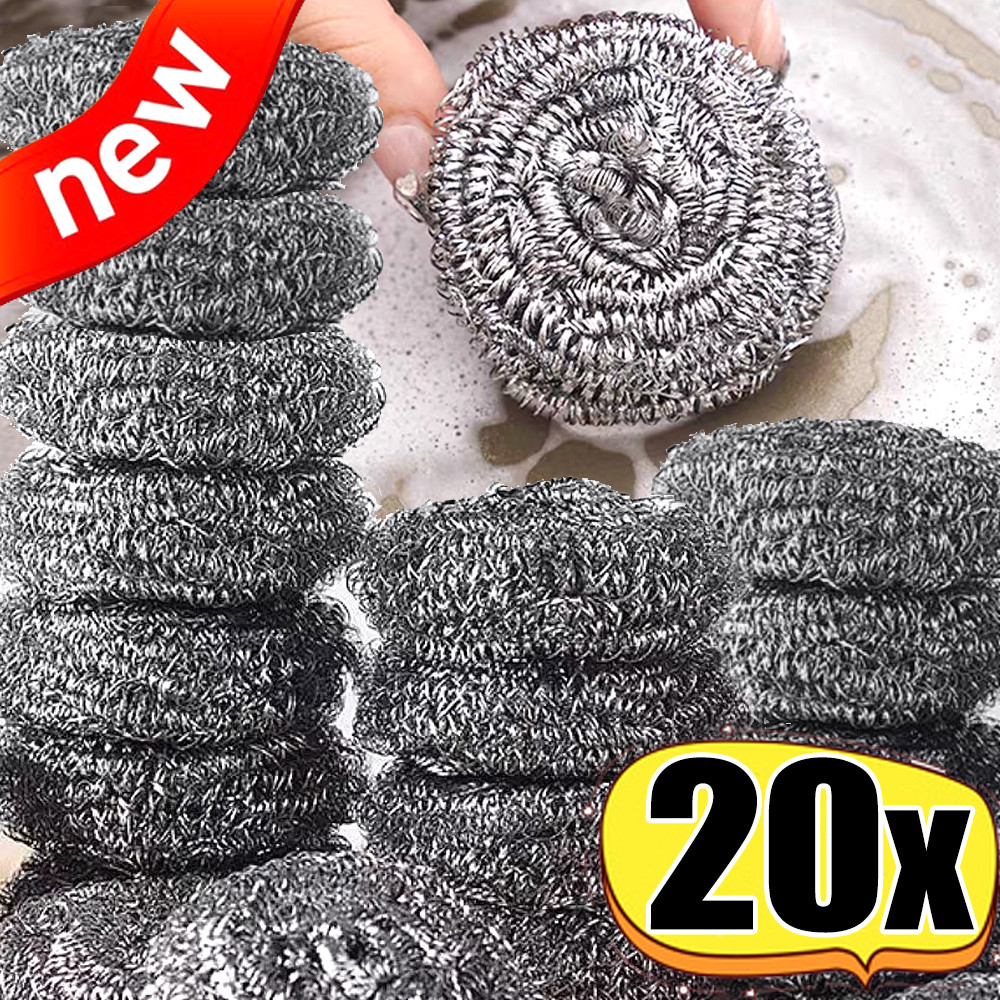 Jual Steel Wire Cleaning Ball Dishwashing Pot Pans Scrubber Stainless ...