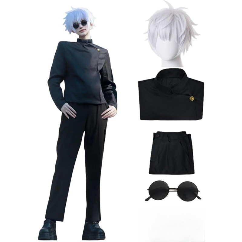 Jual Anime Gojo Satoru Cosplay Costume Uniform with Eye Mask Glasses ...