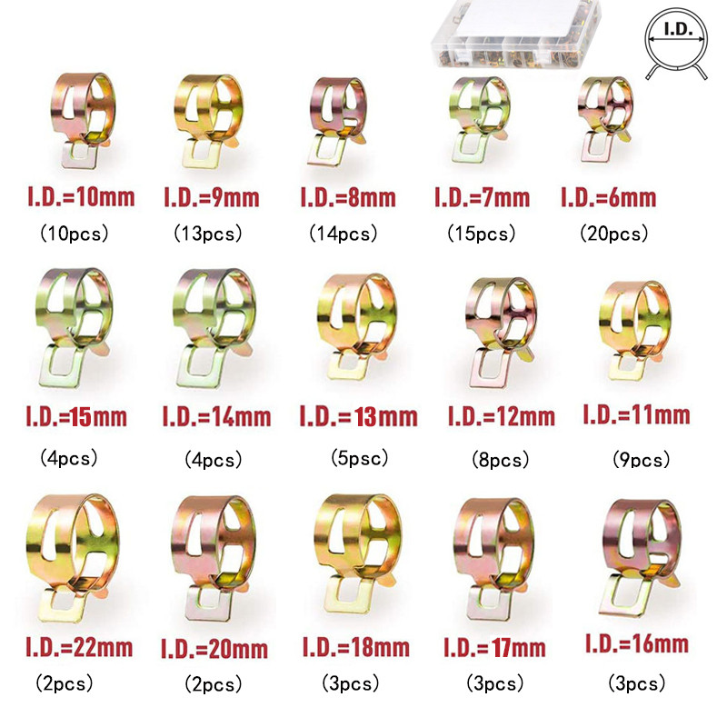 Jual 115 Pcs Spring Hose Clamp Assortment Kits 6-22mm with Swivel Flat ...