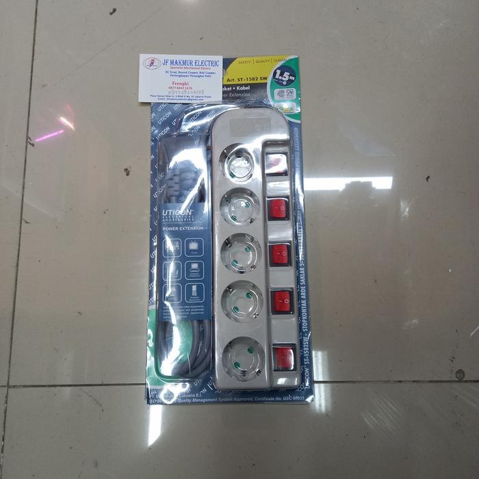 Jual stop kontak 5lubang uticon st 1582sw/colokan listrik+switch+kabel ...
