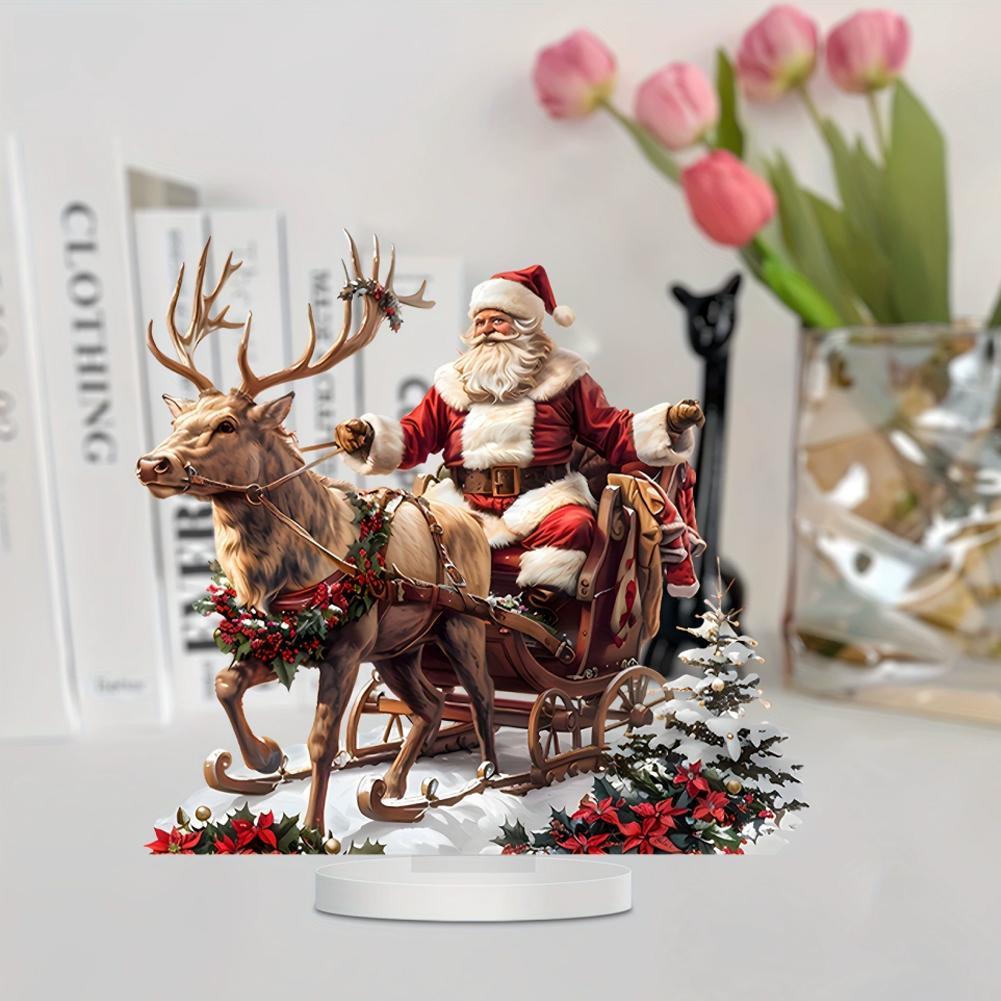 Jual Christmas Reindeer Sleigh Santa Figurine 2D Acrylic Christmas ...