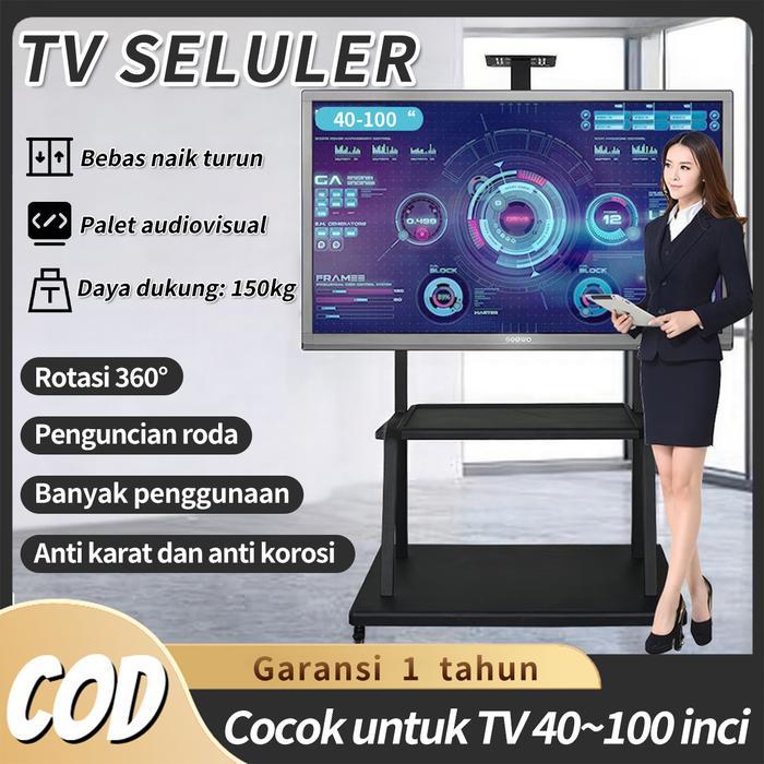 Jual Bracket standing roda LED TV 40"- 100" + Tray,Braket TV Standing ...