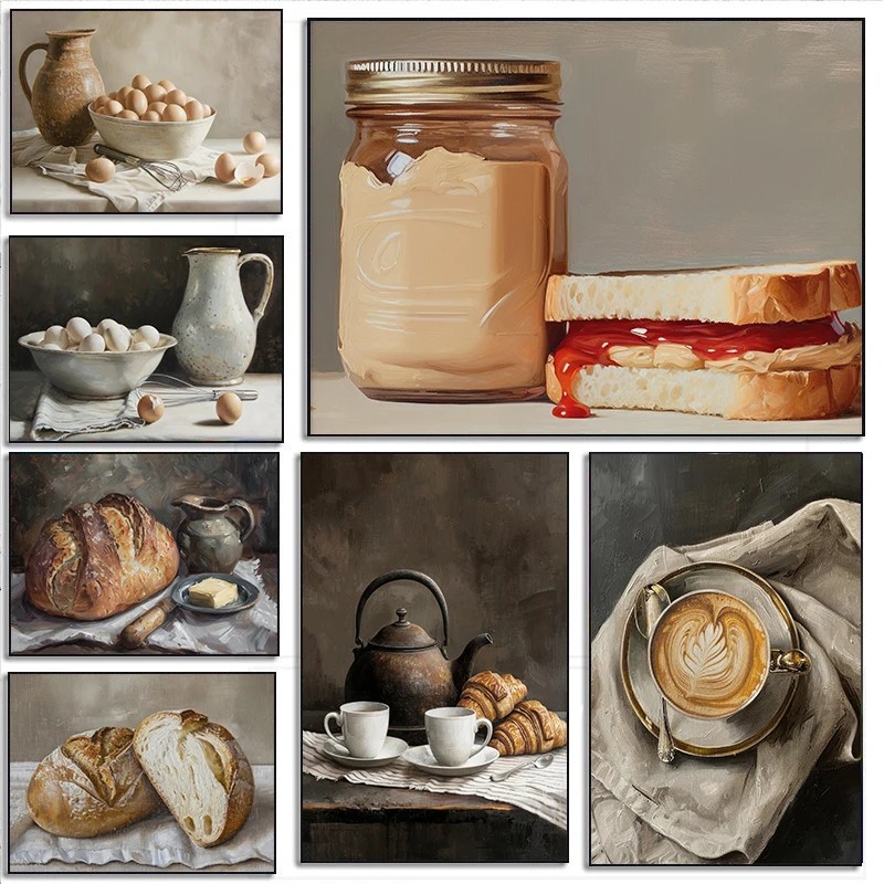 Jual Rustic Kitchen Handmade Coffee FIG Croissant Egg Still Life ...