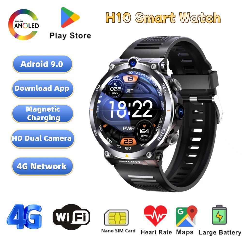 Jual New H10 Smart Watch 4G Sim Card Android 200W Dual Camera Google ...