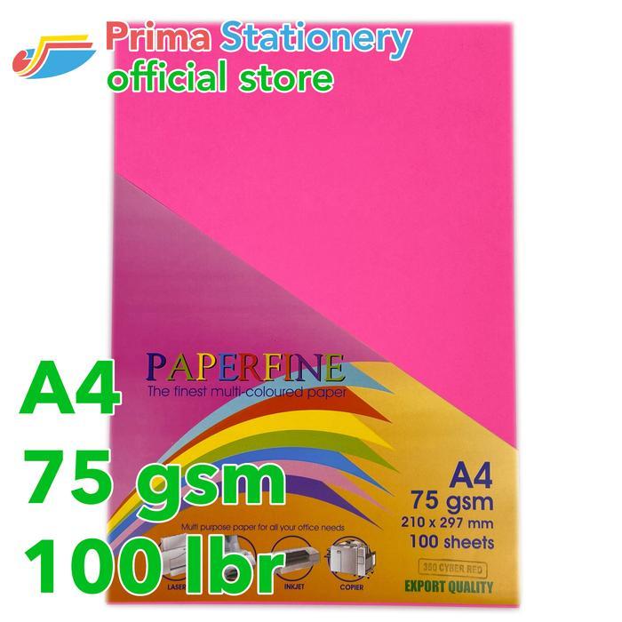 Jual Kertas Hvs A4 Paperfine Isi 100 Lbr Warna Cyber Red | Shopee Indonesia