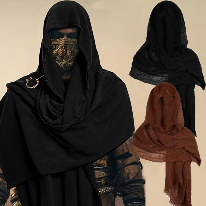 Jual Men'S Medieval Pirate Hood Scarf Cosplay Black Green Wrap Cloak ...