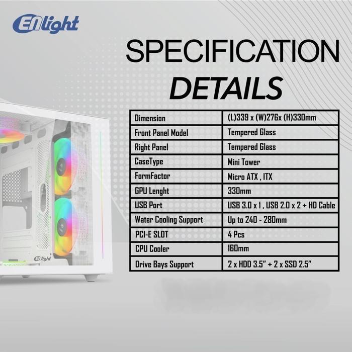 Jual ENLIGHT Z8 WHITE INCLUDE 3 FAN RGB - CASING PC MICRO ATX CASE CPU ...