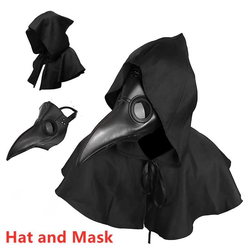 Jual Halloween Costume Pro Plague Doctor Mask And Cloak Long Nose Beak ...