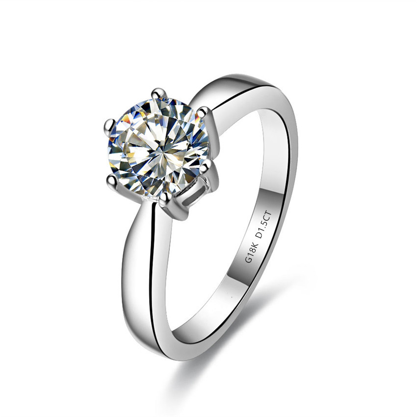 Jual Solid 18K White Gold Au750 Ring 1Ct Round Moissanite Engagement ...