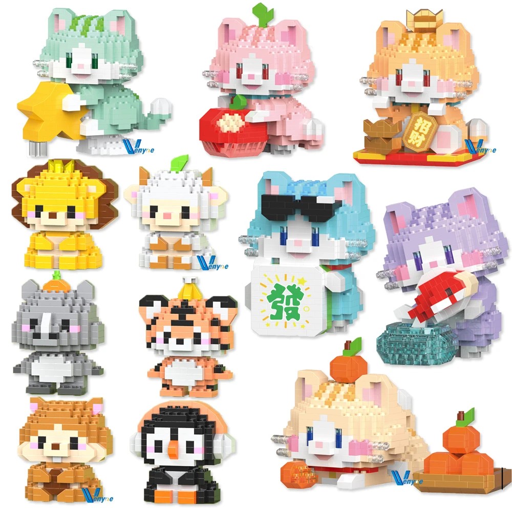 Jual Kawaii Cats Micro Building Blocks Neko 3D Model Animal Rhino Goat ...