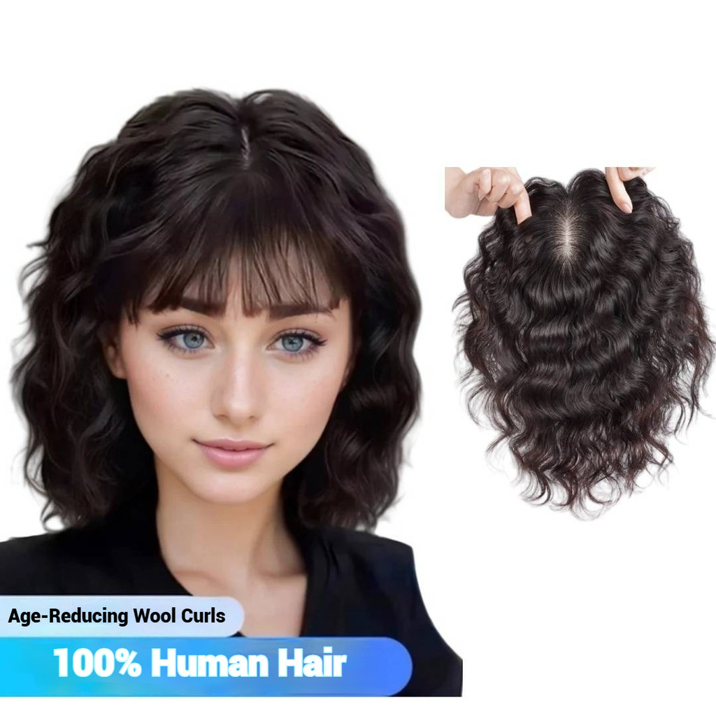 Jual Curly Human Hair Toppers for Women 12X13cm Swiss Lace Base Natural ...