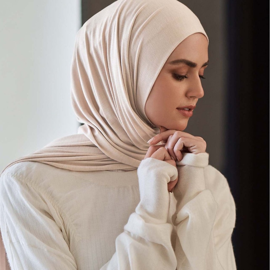 Jual Luxury Solid Hijab With Cap Modal Jersey Hijab For Women Veil ...