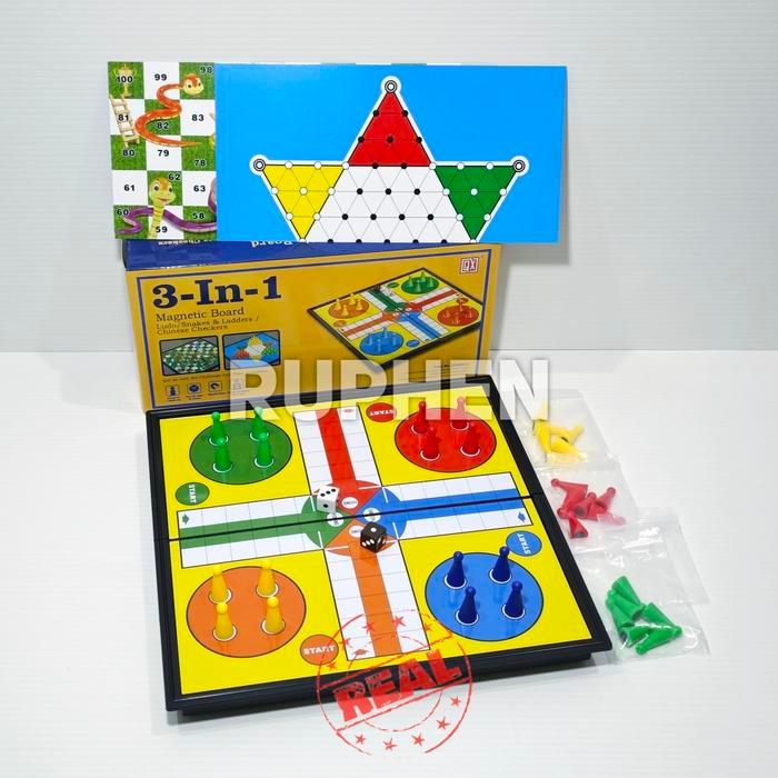 Jual 4606- Magnetic Board Game 3 In 1 Ludo, Ular Tangga, Halma Papan ...