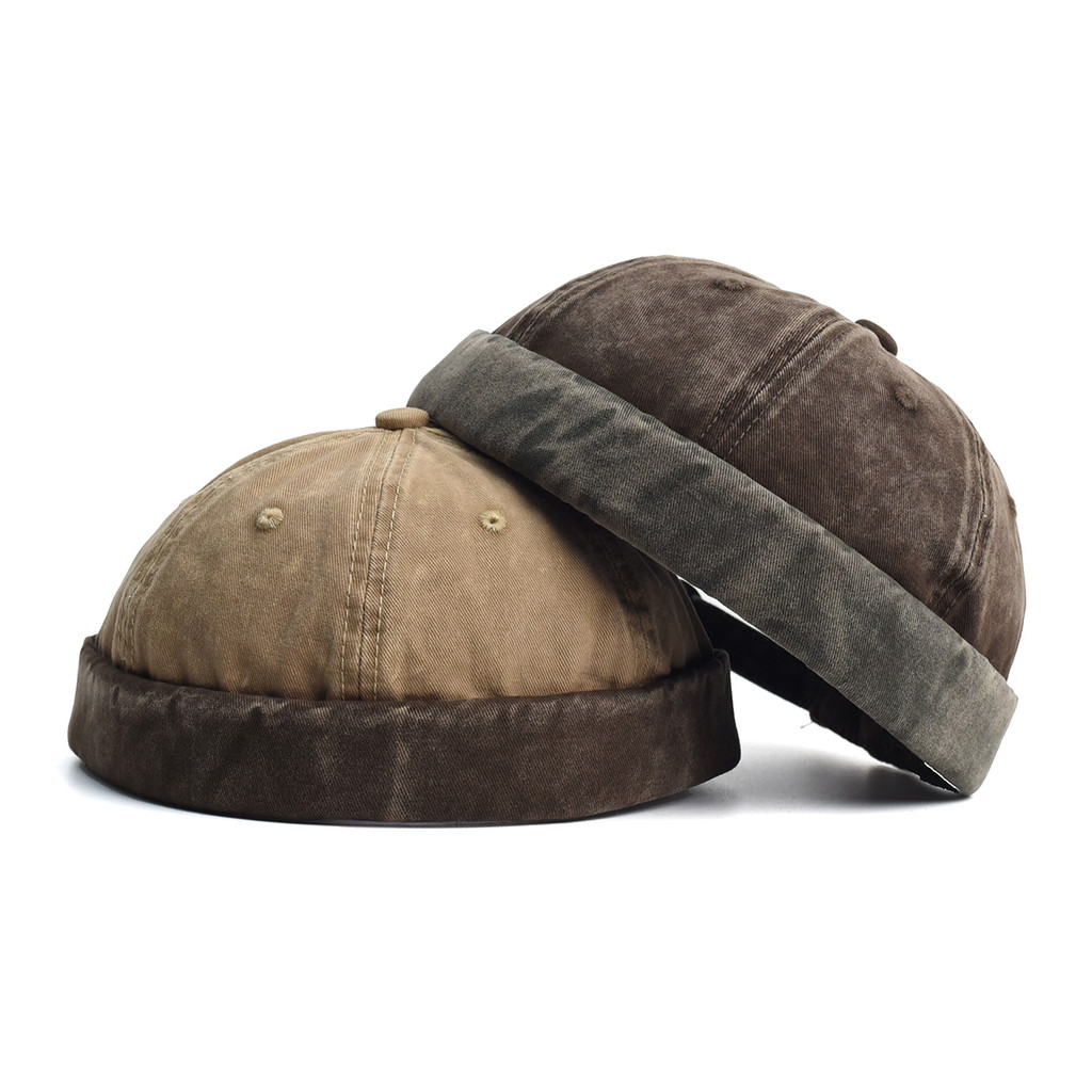 Jual Washed Docker Beanie Brimless Cap Hat Without Visor Solid Color ...