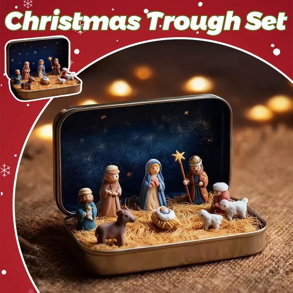 Jual 1Set Nativity Statue Scene Set Holy Manger Christmas Crib ...