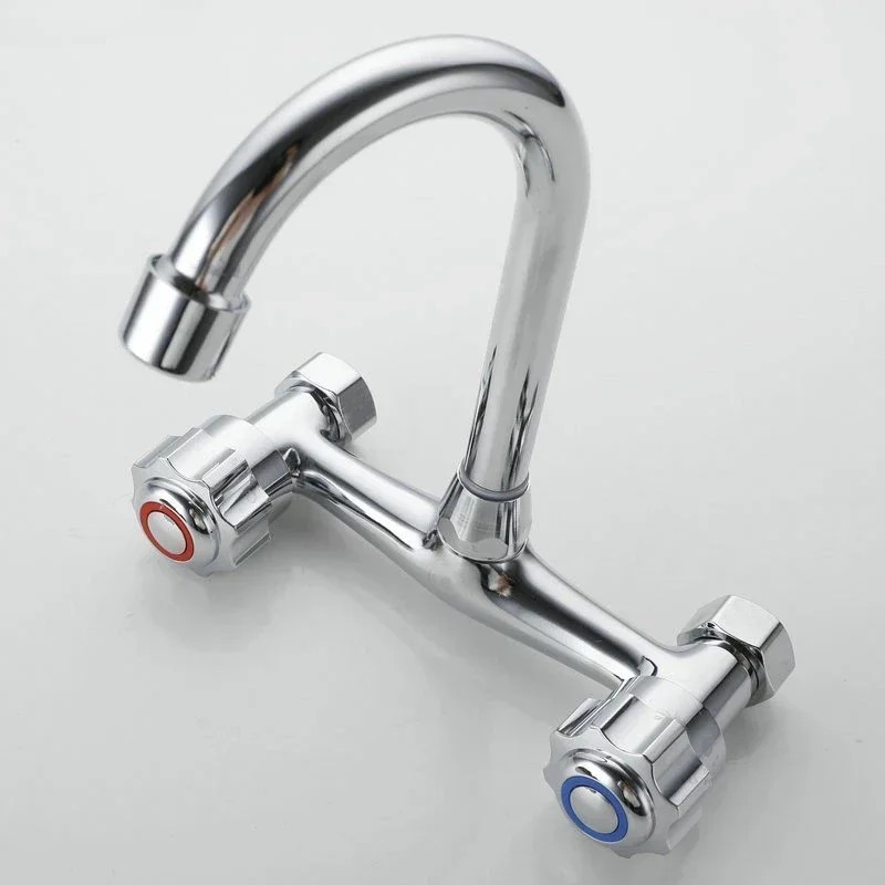 Jual Wall Mounted Kitchen Mixer Tap Double Handle Kitchen Faucet Cold ...