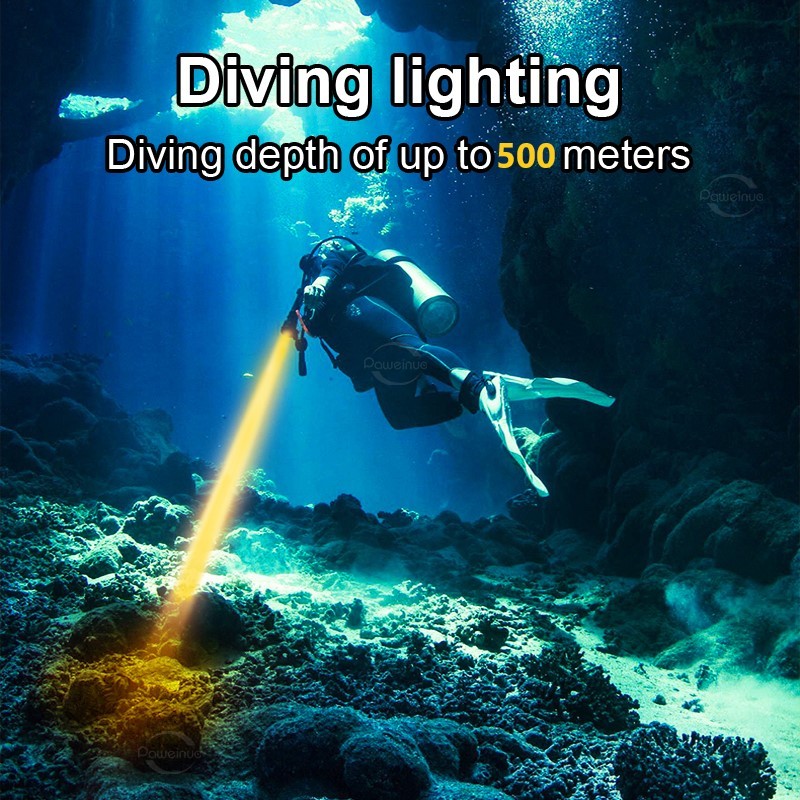 Jual XHP100 Powerful Diving Flashlight Rechargeable 18650 LED Yellow ...