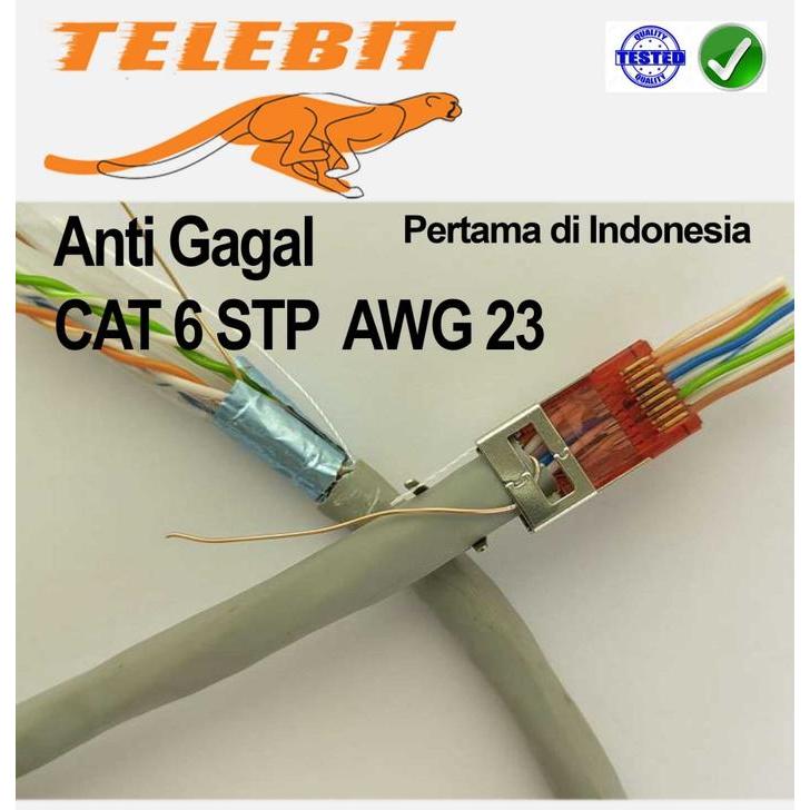 Jual LINER- Konektor Anti Gagal Rj45 Gold Plated Stp Cat 6 Telebit ...