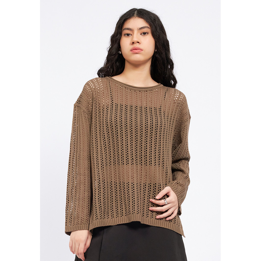 Jual COLORBOX Open Work Oversized Sweater Dark Brown | Shopee Indonesia