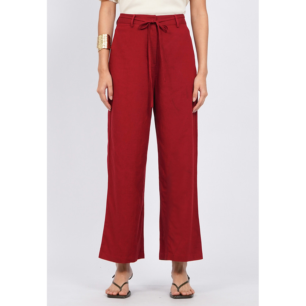 Jual Et Cetera Regular Fit High Waist Long Pants MAROON | Shopee Indonesia
