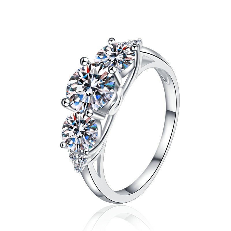 Jual Women's PT950 Platinum Three-Life Stone Ring with 2Ct Moissanite ...