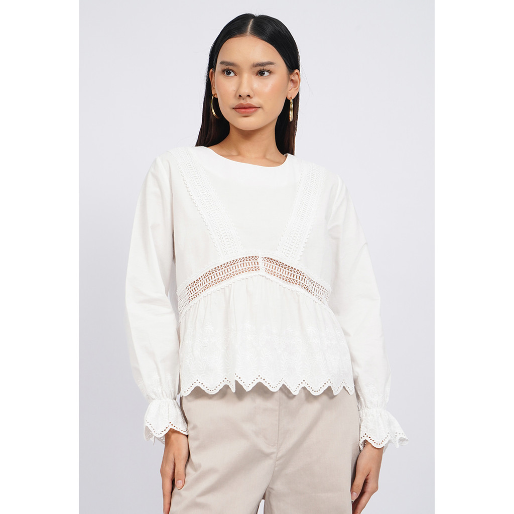 Jual Et Cetera Embroidered Long Sleeve Blouse OFF WHITE | Shopee Indonesia