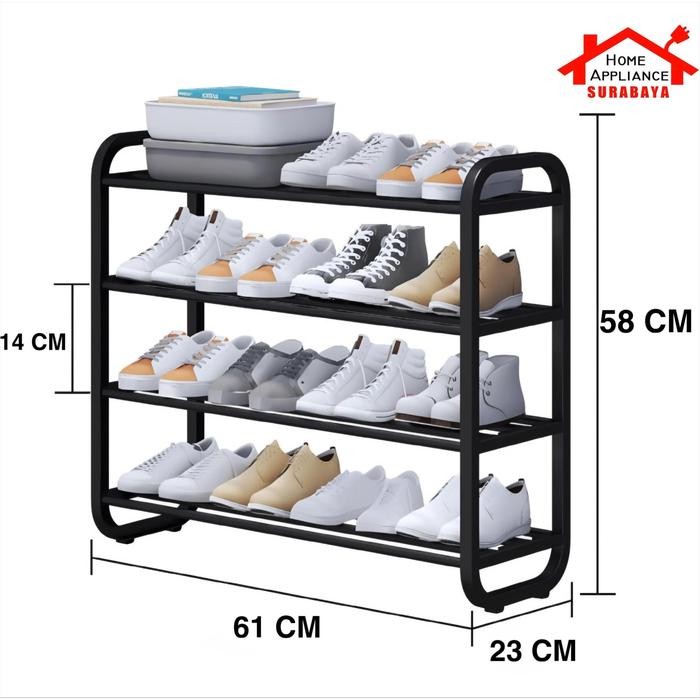 Jual Rak Tempat Sepatu Sandal Sendal Susun 4 Full Hitam - Tingkat Empat ...