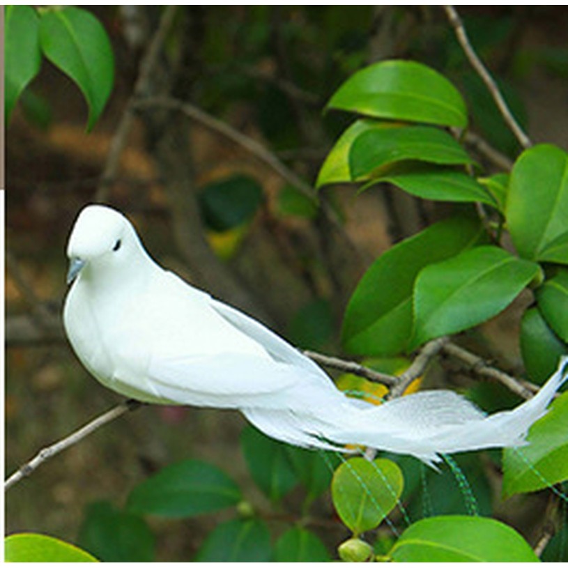 Jual 2pcs Fake Bird White Doves Artificial Foam Feathers Birds With ...