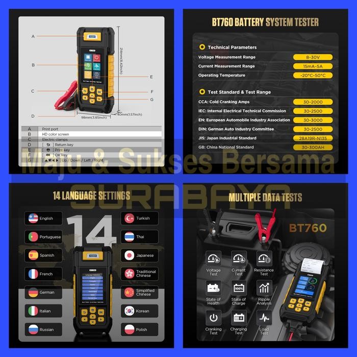 Jual Pilihan- Autool Bt760 Bt-760 6-30V Battery Tester Analyzer Baterai ...