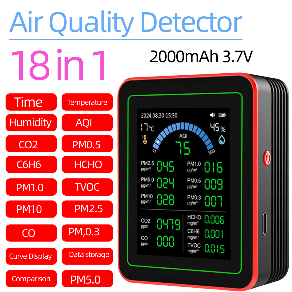 Jual Merkuriusss Portable AQI CO2 CO HCHO C6H6 TVOC PM2.5 PM10 PM0.5 ...
